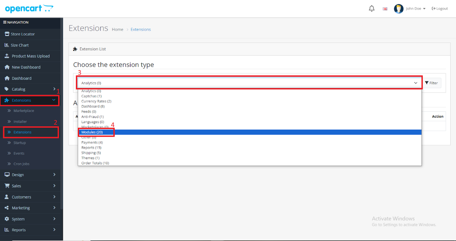 Opencart Admin Dashboard Installation and Operating Manual - RCV Technologies